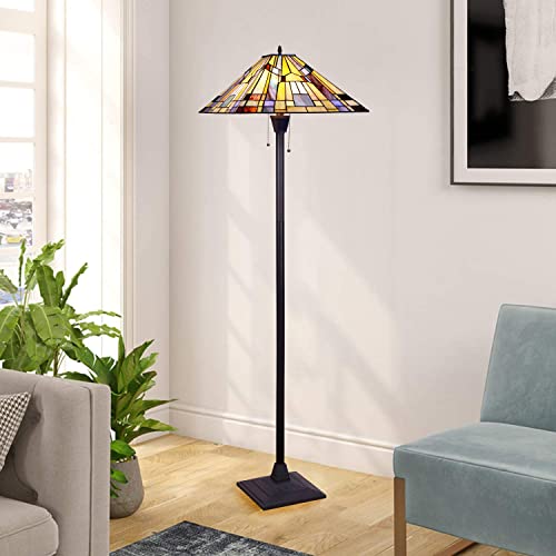 Chloe Lighting Kinsey Tiffany-Style Blackish Bronze 2-Light Mission Floor Lamp 18" Shade