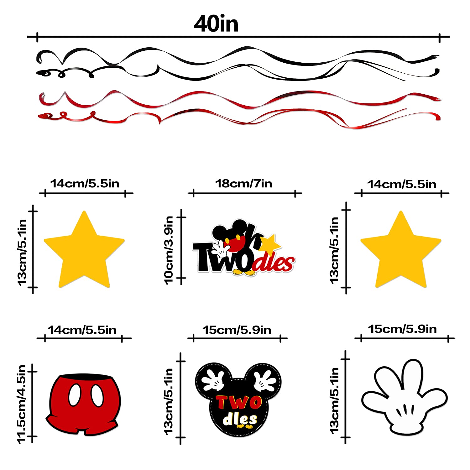 LINGTEER Mickey Oh Twodles Birthday Swirls Streamers - Cheers to Boys 2nd Birthday Kids Two Years Old Mouse Bday Party Hanging Decorations.