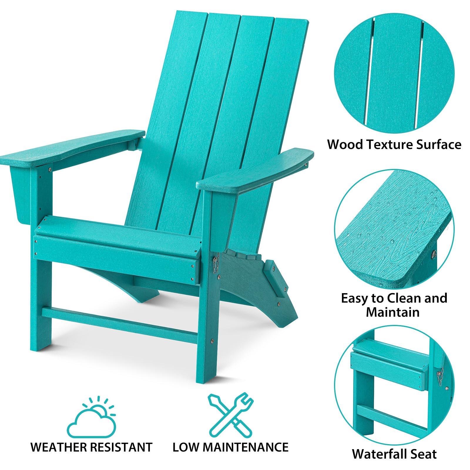 Folding Adirondack Chair set of 2 HDPE Outdoor Adirondack Chair All Weather Resistant Foldable Fire Pit Chairs for Patio Front Porch Pool Garden Deck Fire Pit Outside, Light Grey