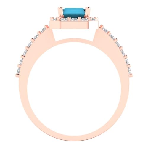 Clara Pucci 2.07 ct Emerald Cut Solitaire Halo Genuine Simulated Turquoise Engagement Promise Anniversary Bridal Ring 18K Rose Gold 8.5