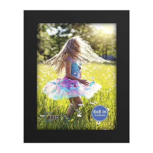 RPJC 6x8 inch Picture Frame Made of Solid Wood and High Definition Glass Display Pictures for Table Top Display and Wall Mounting Photo Frame Black