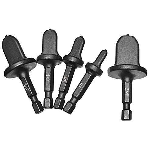 Eyech 5pc Swaging Tool Drill Bit Set, HVAC Repairing Set 1/4'' Hex Shank Air Conditioner Copper Tube Expander Flaring Drill Bit - 1/4'', 3/8'', 1/2'', 5/8'', 3/4''
