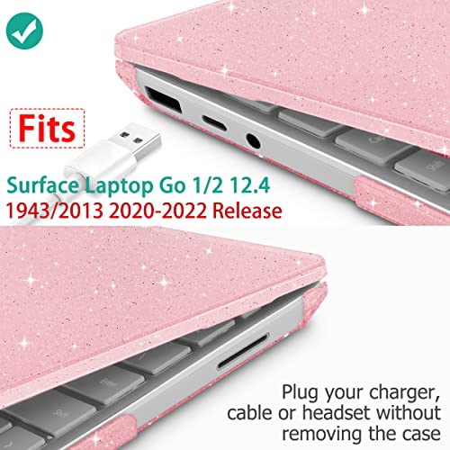Lepeoac Compatible with 12.4 inch Microsoft Surface Laptop Go2 Go1 Models: 1943 2013(2020 2022 Release, Plastic Hard Shell Case with Keyboard Cover & Screen Protector, Sparkly Clear