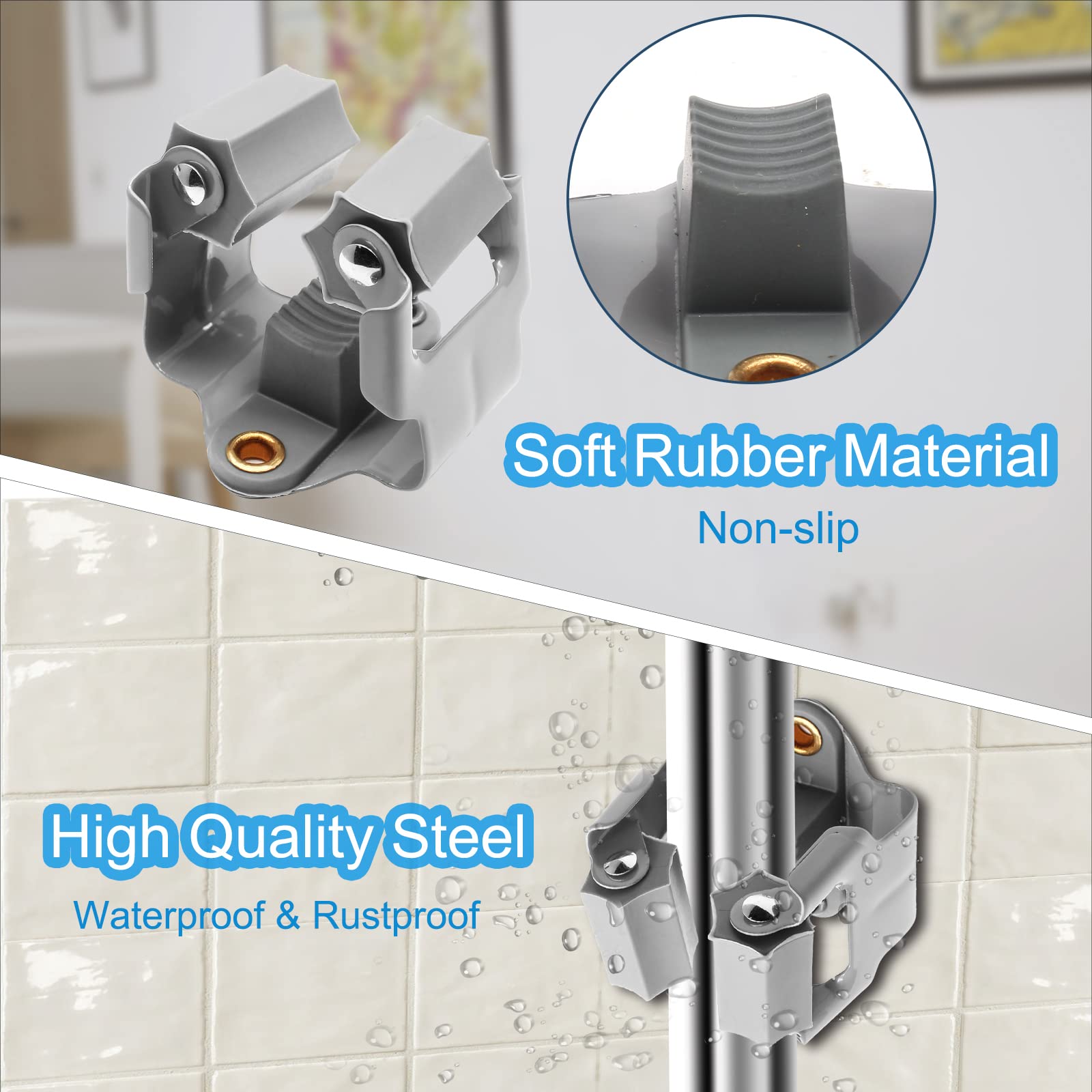 Waziaqoc 5PCS Wall Mount Broom Mop Holder, Bathroom Mop Hanger Wall Mounted Mop Clip with Screws for Garden Bathroom Kitchen - Grey