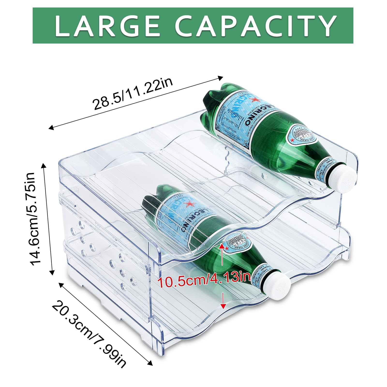 ChengFu Sparkling Water Bottle Holder,6 Bottle Refrigerator Rack for Sparkling Water, Water Bottle Organizer for Sparkling Water Bottle, 2 Pack Stackable Cup Organizer for Fridge, Clear