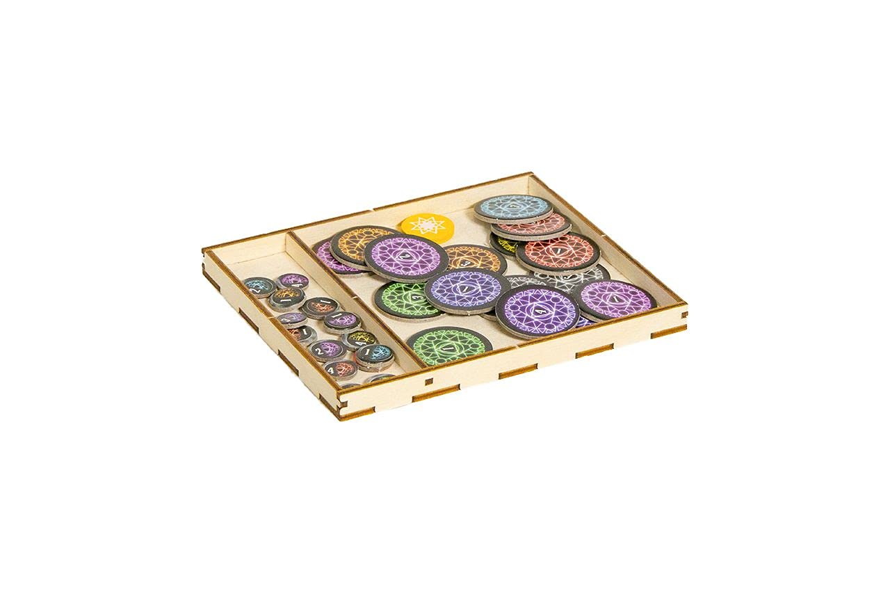The Broken Token Game Organizer Compatible with Gloomhaven - Wooden Game Organizing Box with Multiple Trays and Dividers