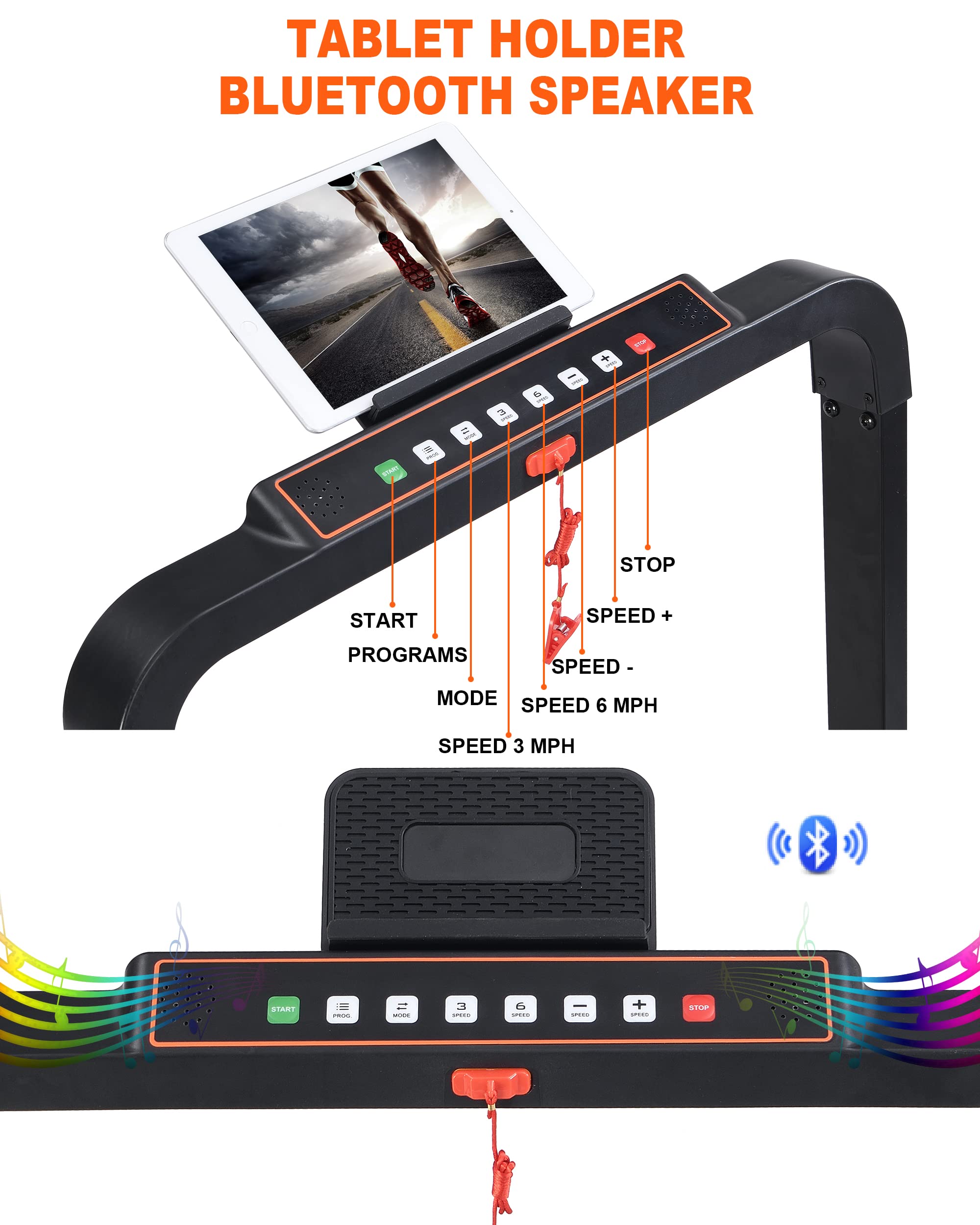 ECHANFIT 2 in 1 Under Desk Treadmill with Bluetooth Speaker, 2.5 HP Folding Electric Walking Jogging Pad with 12 Preset Programs and Remote Control for Home Office, No Assembly Required