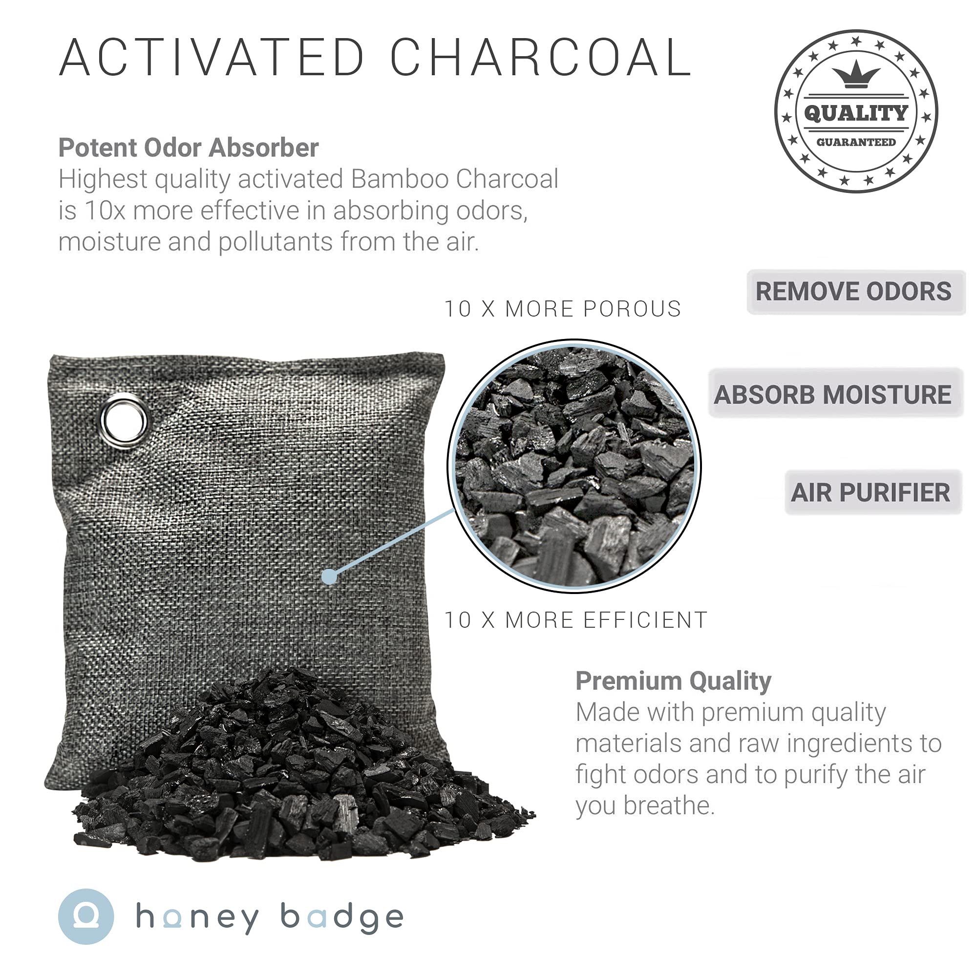 Charcoal Deodorizer Bags 4 Pack - Odor Absorber Charcoal Bamboo Bags for your Home (Pet Safe)