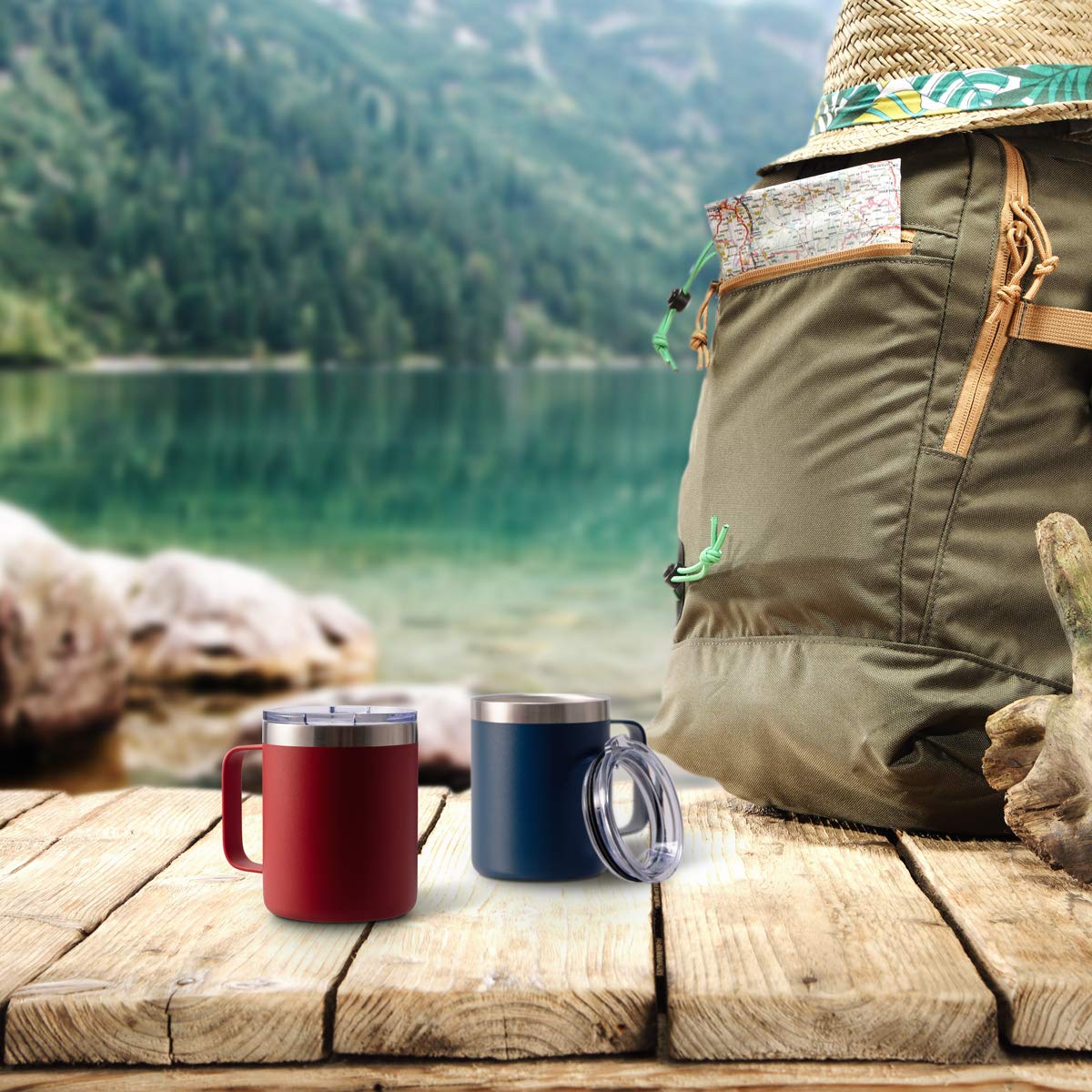 CIVAGO Stainless Steel Coffee Mug Cup with Handle, 12 oz Double Wall Vacuum Insulated Tumbler with Lid, Reusable and Durable Travel Coffee Cup Thermal Cup, Olive