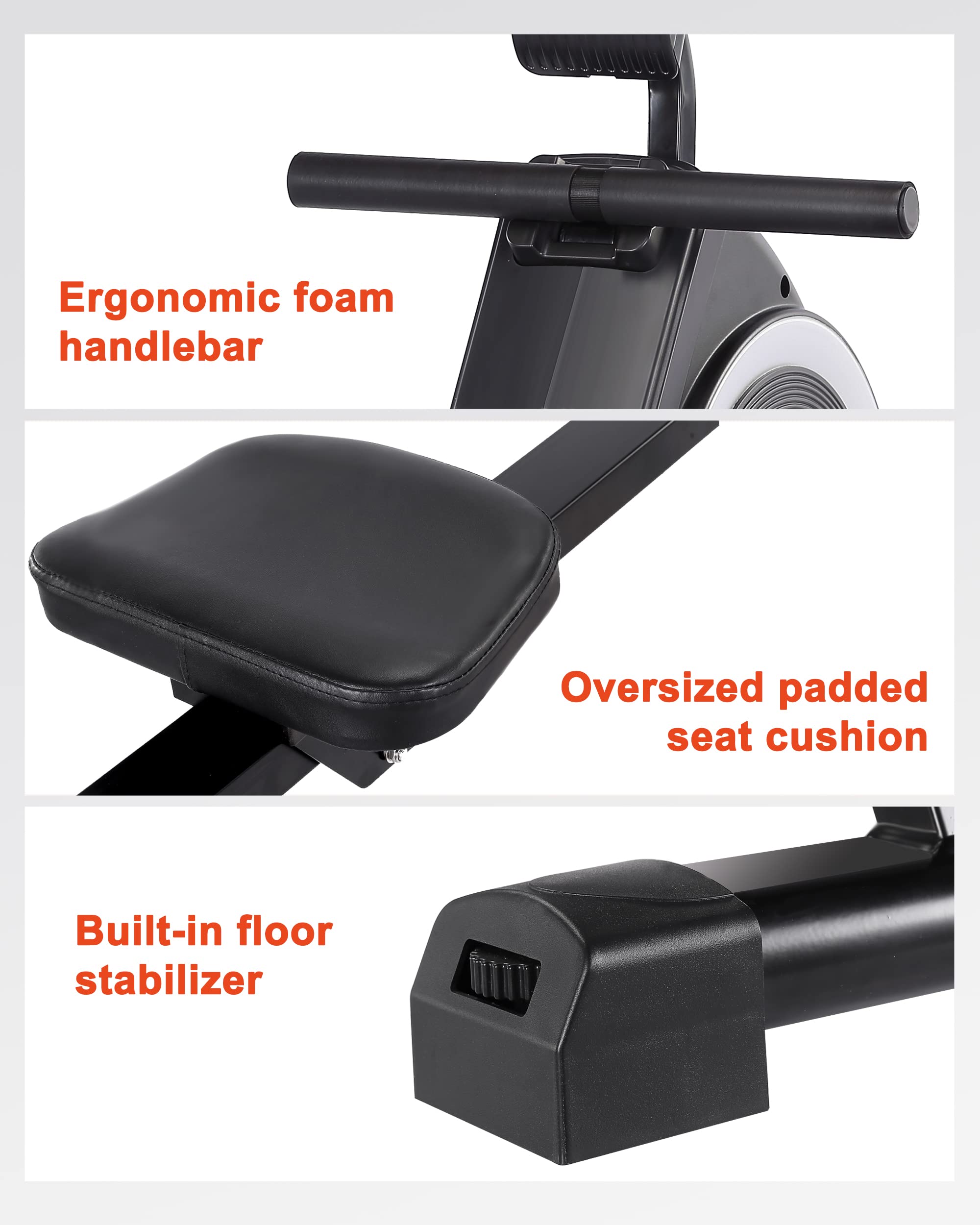 ECHANFIT Magnetic Rowing Machine for Home use,Foldable Rower Whit 350 LB Weight Capacity 16 Levels,Rower Machine Whit Adjustable Resistance LCD Monitor and Tablet Holder