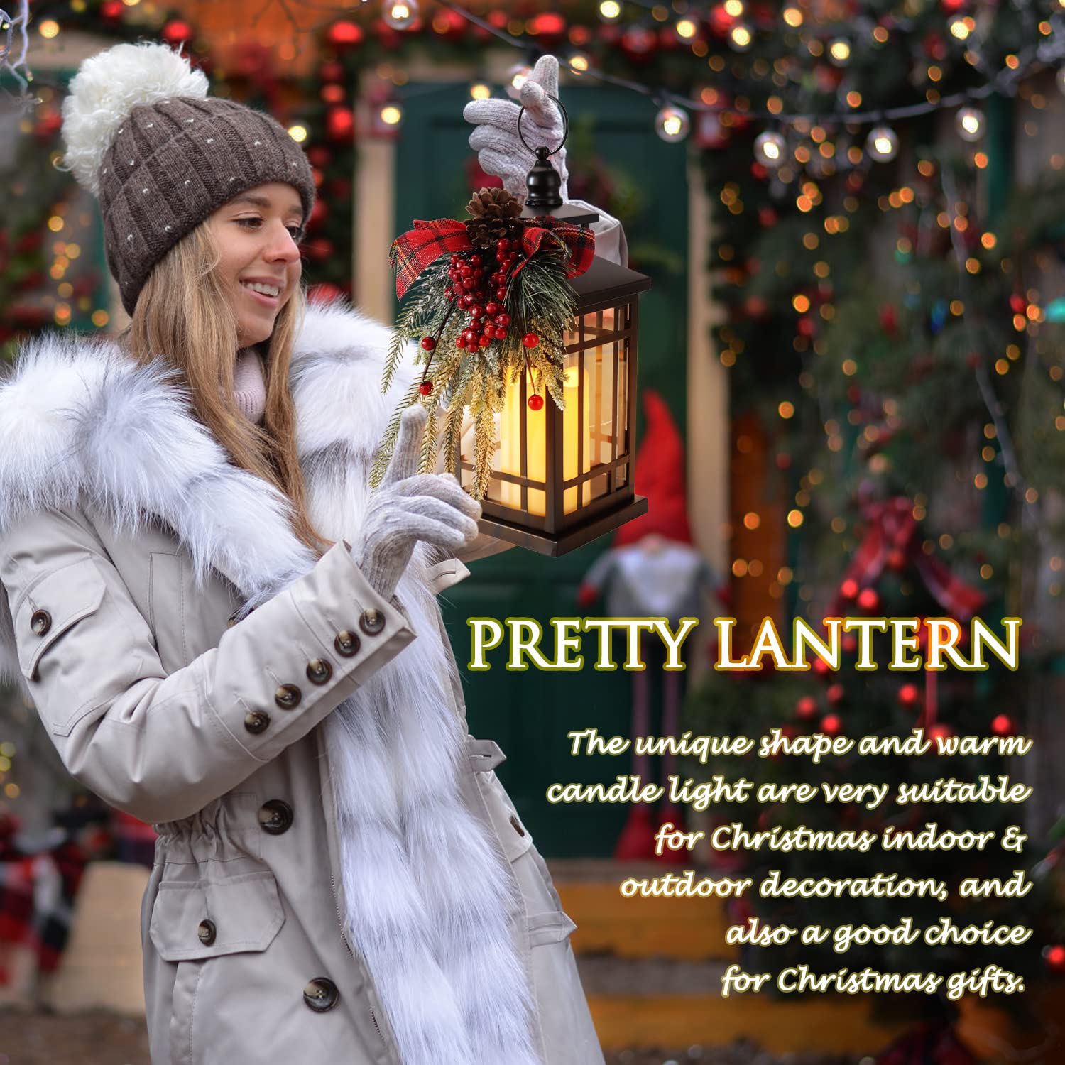 Christmas Lanterns Christmas Decorative Lantern Snow Globe Christmas Decorations Indoor Outdoor Flashing Candle Lights, Dining Table Fireplace Decoration Hanging Candle Lanterns Holiday Decor