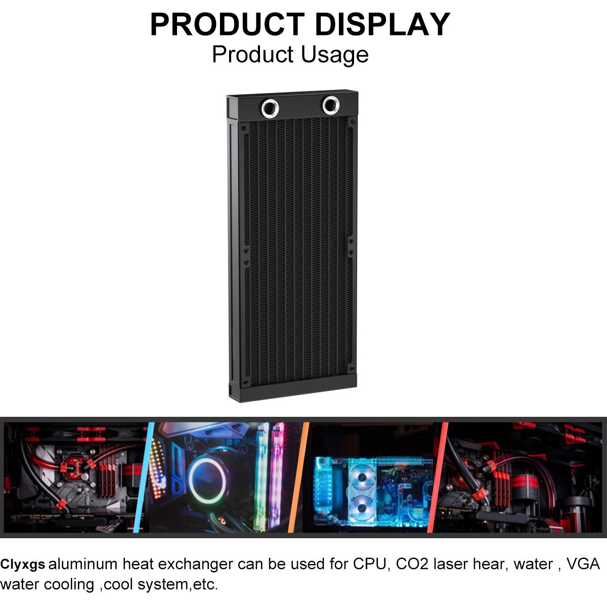 CLYXGS Water Cooling Radiator, 12 Pipe G1/4 Thread Heat Row Radiator 12 Pipe Aluminum Heat Exchanger Radiator for PC CPU Computer Water Cool System 240mm Black