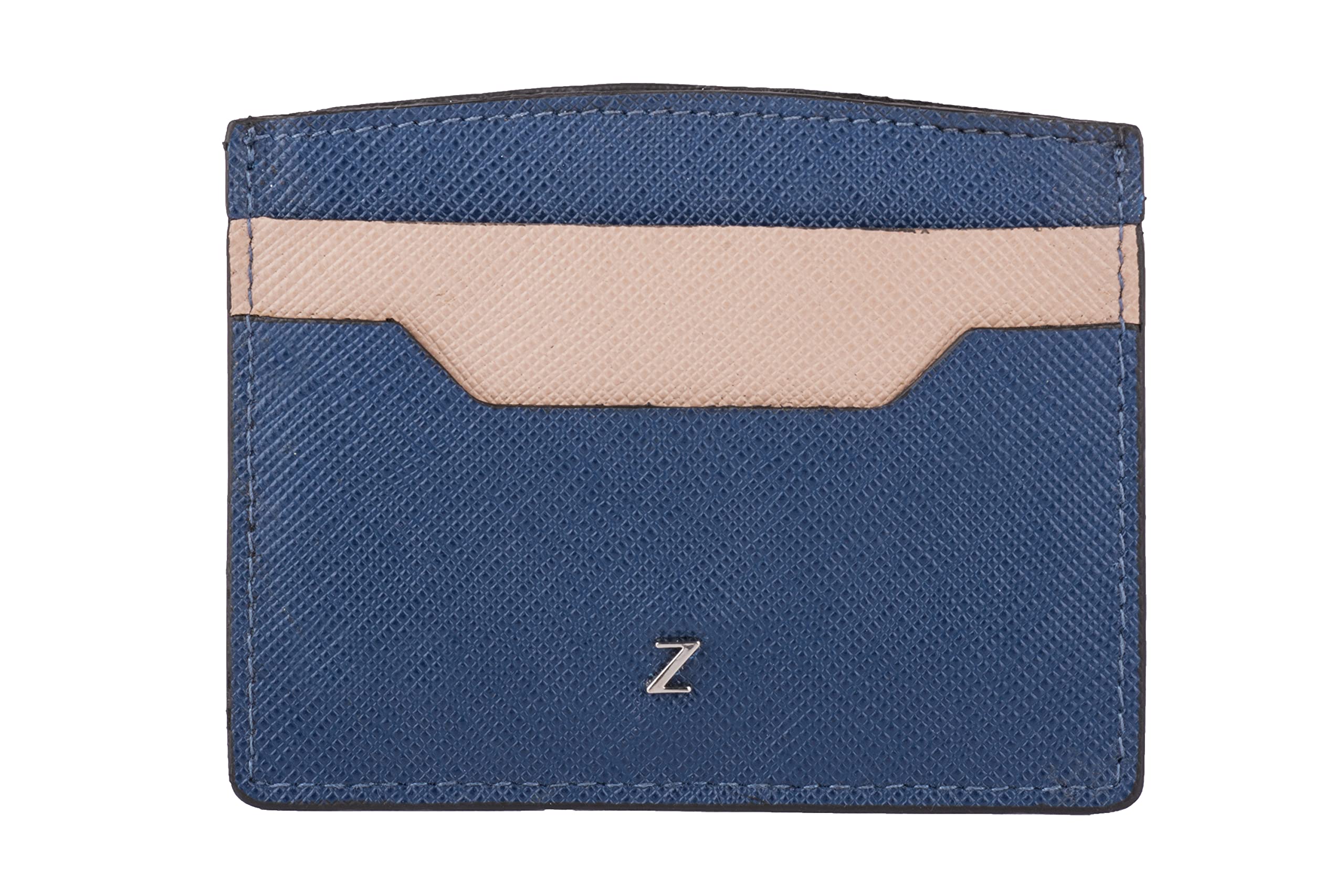 Zinda Genuine Leathers Card Holder Unisex Slim Wallet RFID Protection (Blue/Beige)