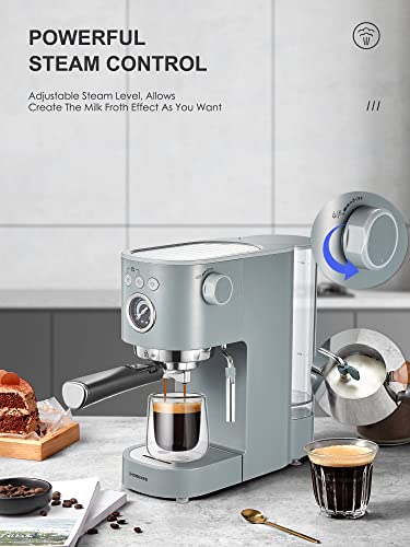 Ihomekee Espresso Machine Coffee Makers 15 Bar Cappuccino Machines with Milk Frother for Espresso/Cappuccino/Latte/Mocha for Home Brewing 1350W