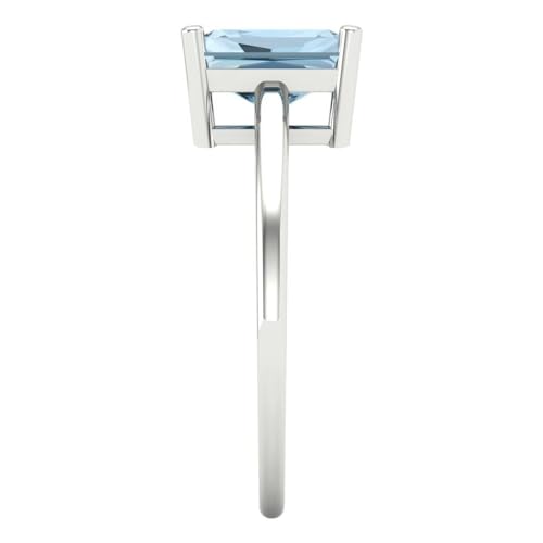 Clara Pucci 2.1 ct Emerald Cut Custom Engraving Aquamarine 4-Prong Classic Designer Solitaire Statement Ring 18K White Gold Size 7