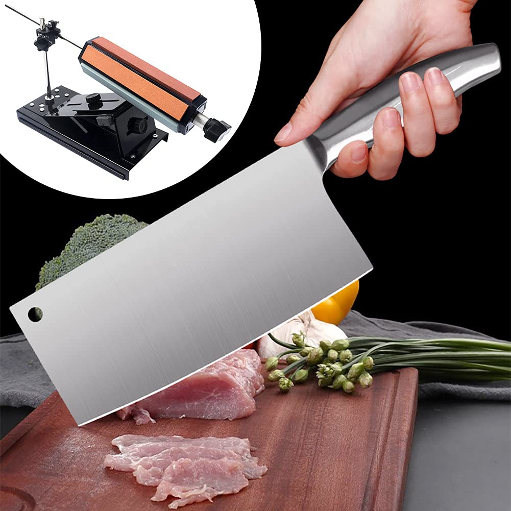BUDDE Professional Kitchen Knife Sharpener System with 6 Whetstones, 180° Rotation Flip Design, Fixed-Angle Stainless Steel Professional Chef Knife Sharpening Kit Blades Fine Grinding Polishing Tool