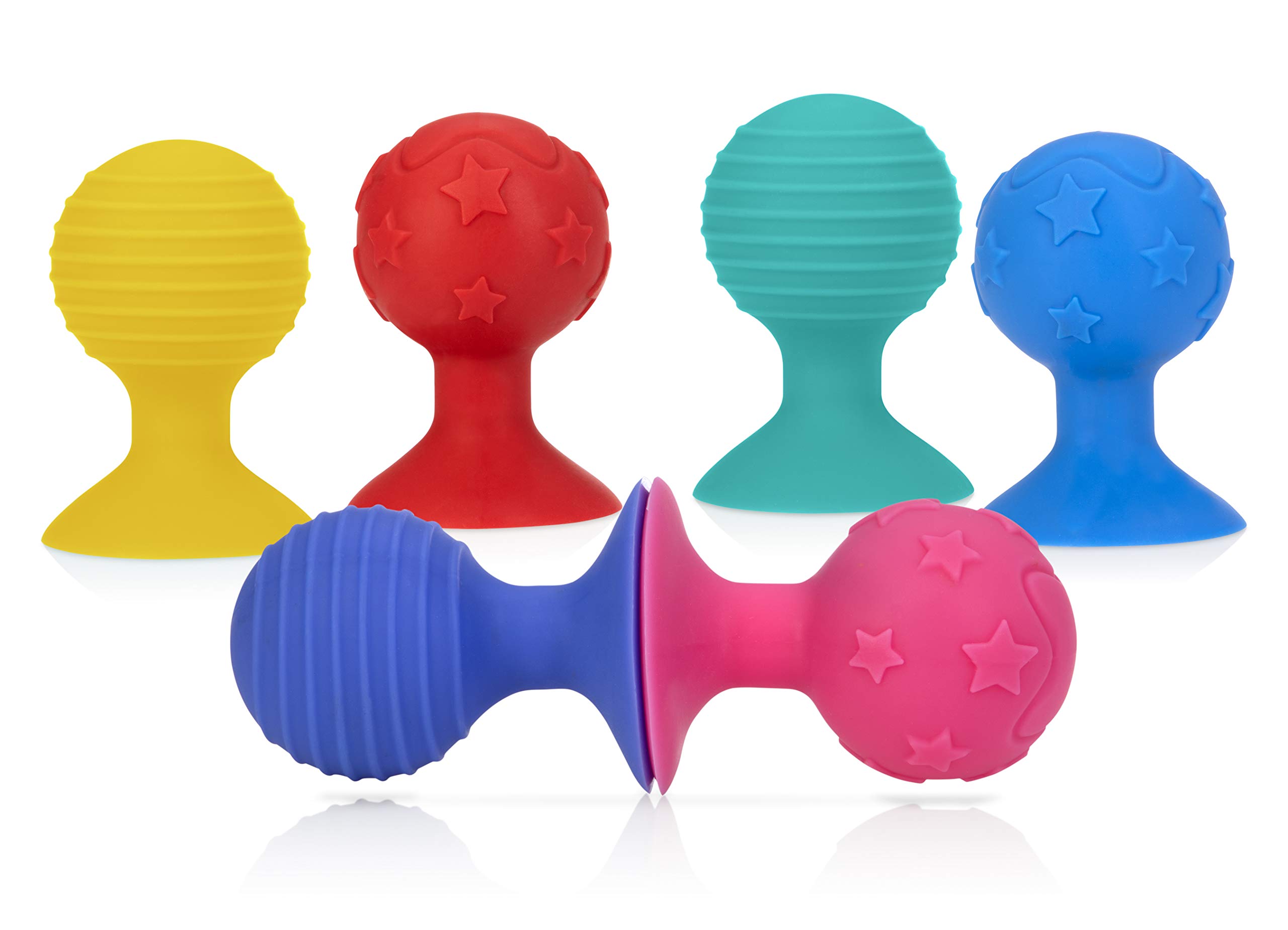 Nuby Silly Rattle Ball Interactive Suction Toys, 2 Piece, Pink/Purple