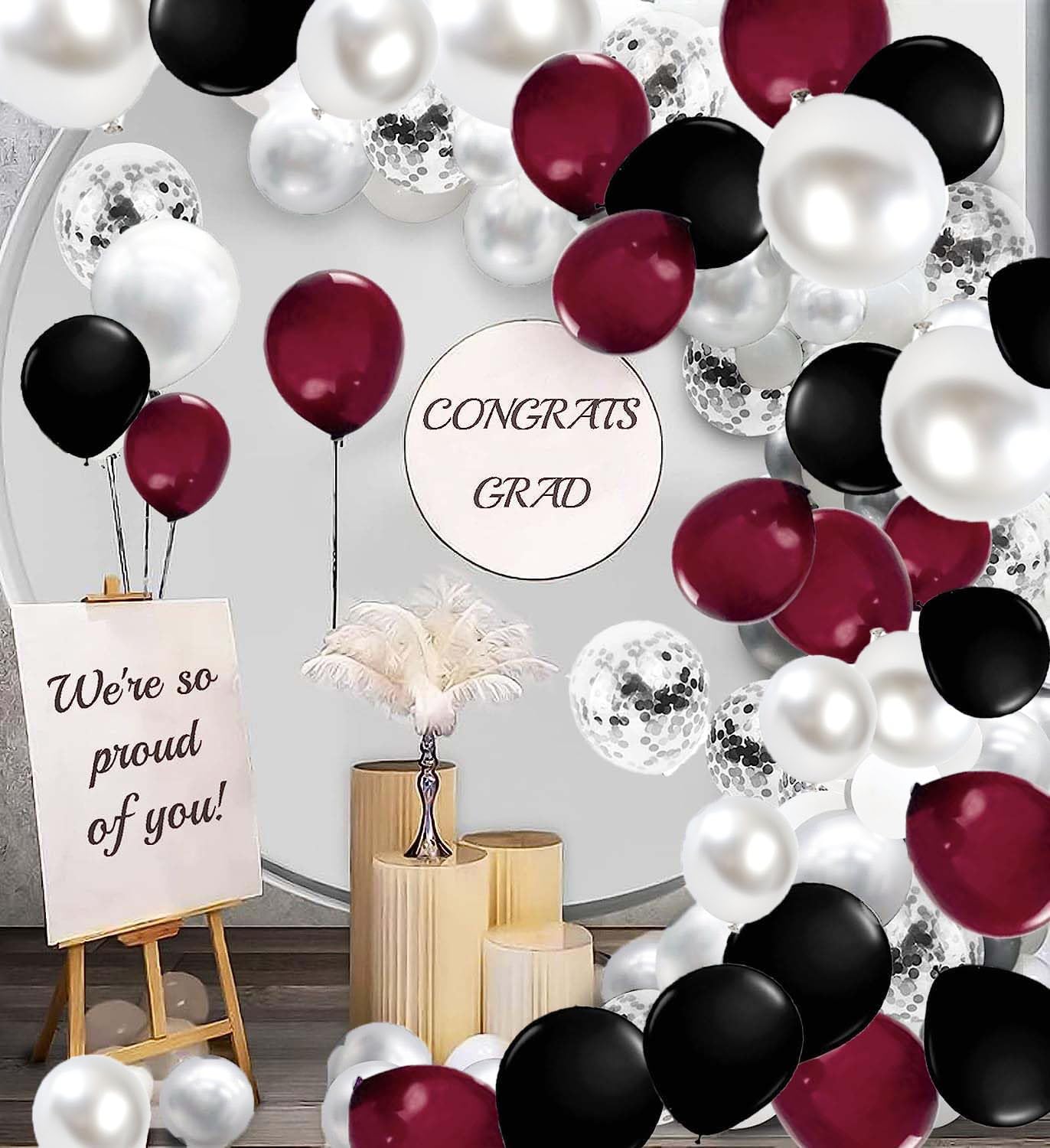 Graduation Decorations Maroon Black 2024/Burgundy Black Graduation Party Decorations 2024 Burgundy Black Balloons 114Pcs Burgundy White Black Balloon Maroon Birthday Wedding