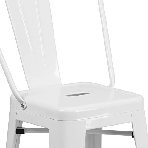 Flash Furniture Commercial Grade 24" High White Metal Indoor-Outdoor Counter Height Stool with Removable Back
