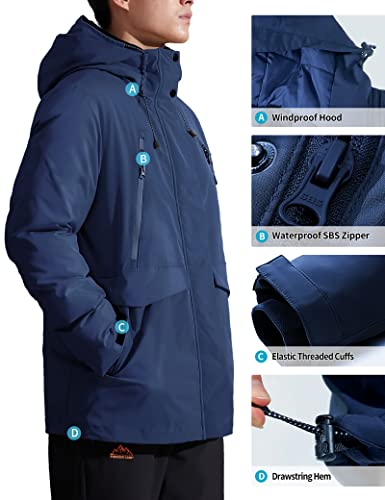 Pioneer Camp Men's Winter Coat Waterproof Fleece Lined Warm Winter Jacket with 9 Pockets Insulated Windproof Hooded Parka