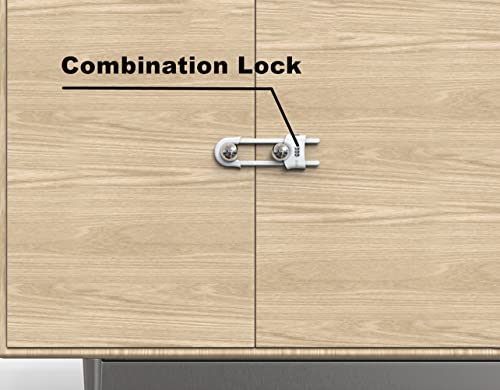 Child Proof Sliding Cabinet Door Code Locks Baby Safety Cupboard Locks Adjustable U Shaped Cabinet Latches for Knob Handle Drawers Closet (4 PCS, White)