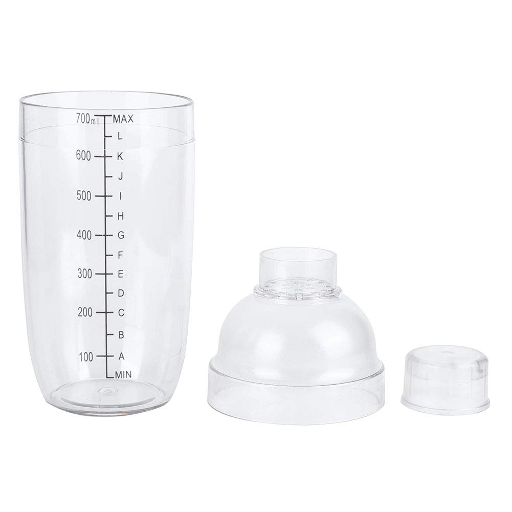Cocktail Shaker, Plastic Drink Mixer Ice Tea Shaker Bottle Cup with Scales for Bar(700ml)
