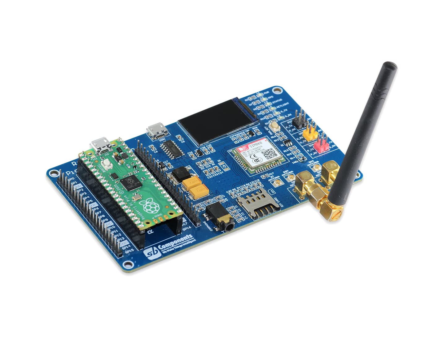 sb components Raspberry Pi Pico with Pico 2G Expansion Quad-Band GSM/GPRS/GNSS Expansion for Raspberry Pi Pico, Adds Cellular and GPS Support to The Pico