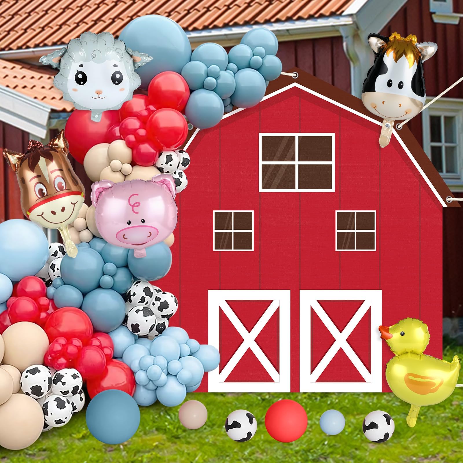 Farm Animals Party Decoration Set Farmhouse Backdrop Cow Balloon Garland Arch Kit Farm Theme Balloons Photo Booth Farm Photography Background Party Decor for Birthday Kids Baby Shower Party Supplies
