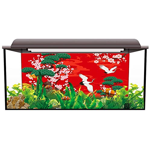 Cherry Blossom Tree Aquarium Background Poster Fish Tank Background for Fish Tank Backgrounds Wallpaper Decoration 12.4x24.4 inch Retro Crane Auspicious Cloud