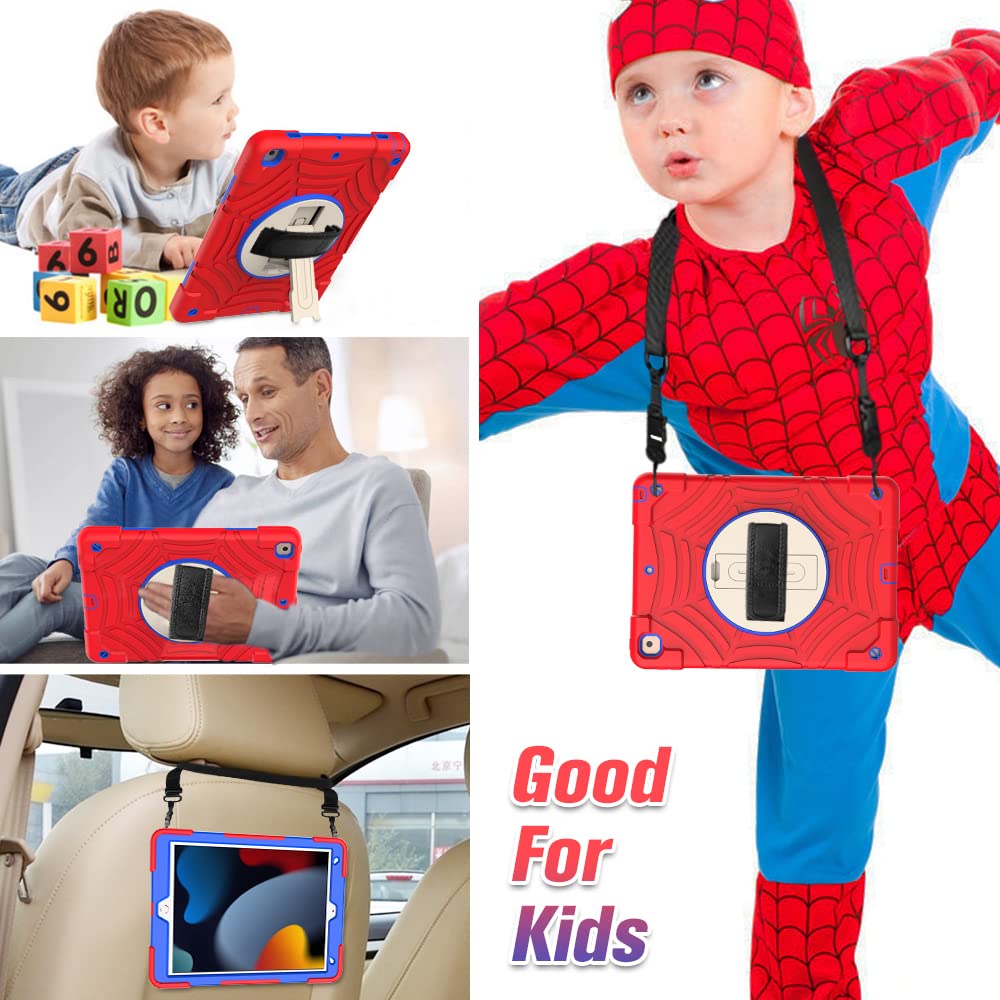 eTopxizu iPad 9th/8th/7th Generation Case,iPad 10.2 Case for Kids, Shockproof [360 Rotating Stand] [Hand Strap] [Screen Protector] Case for New iPad 9th Gen, iPad 10.2 Inch 2021/2020/2019, Red&Blue