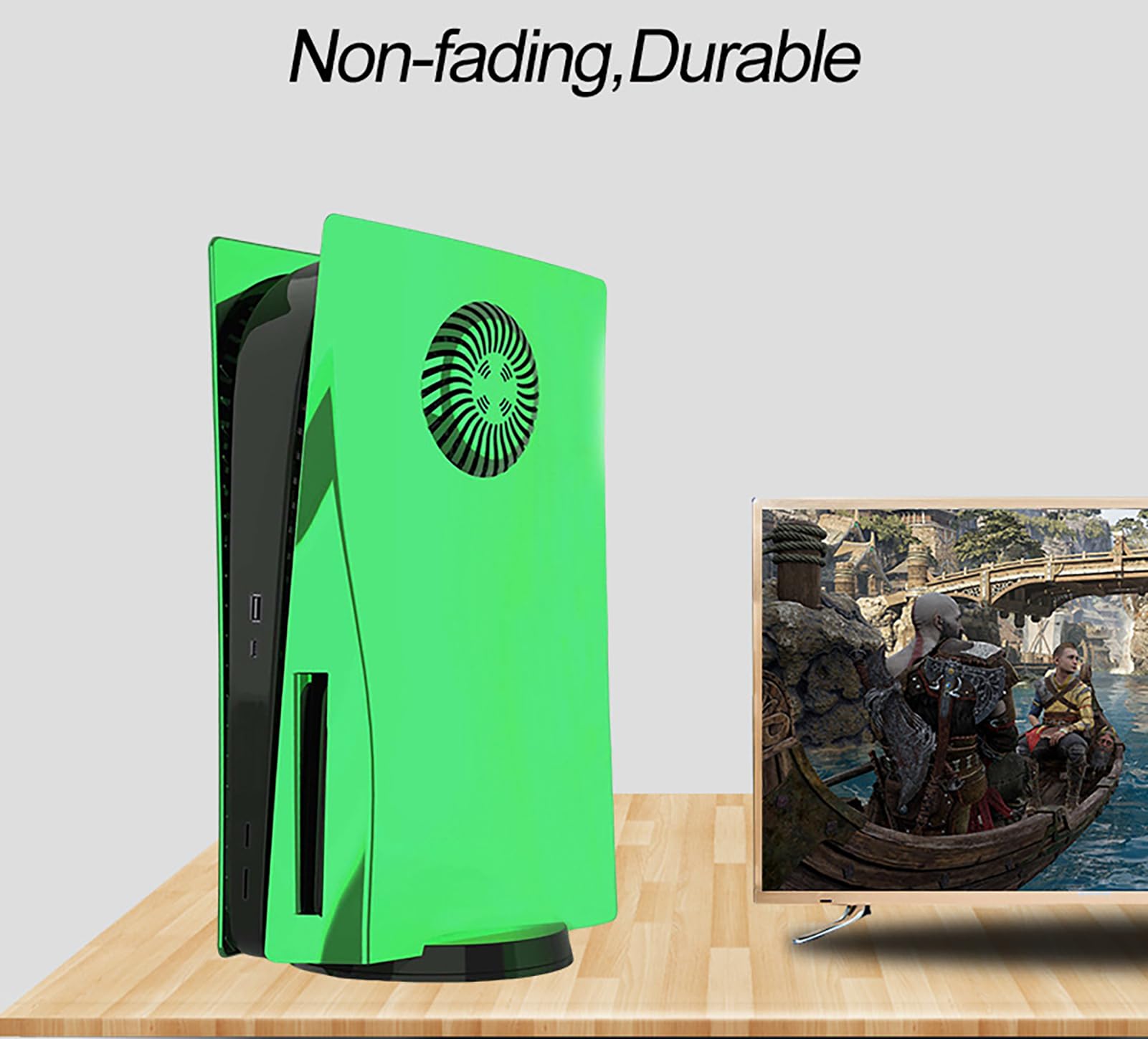 Customized for PS5 Cover Plates Faceplate Plated Green + Multicolor LED Lights Replacement, Compatible with for PlayStation 5 Disc Edition Console, DIY Outer Covers Shells w/ Cooling Windows