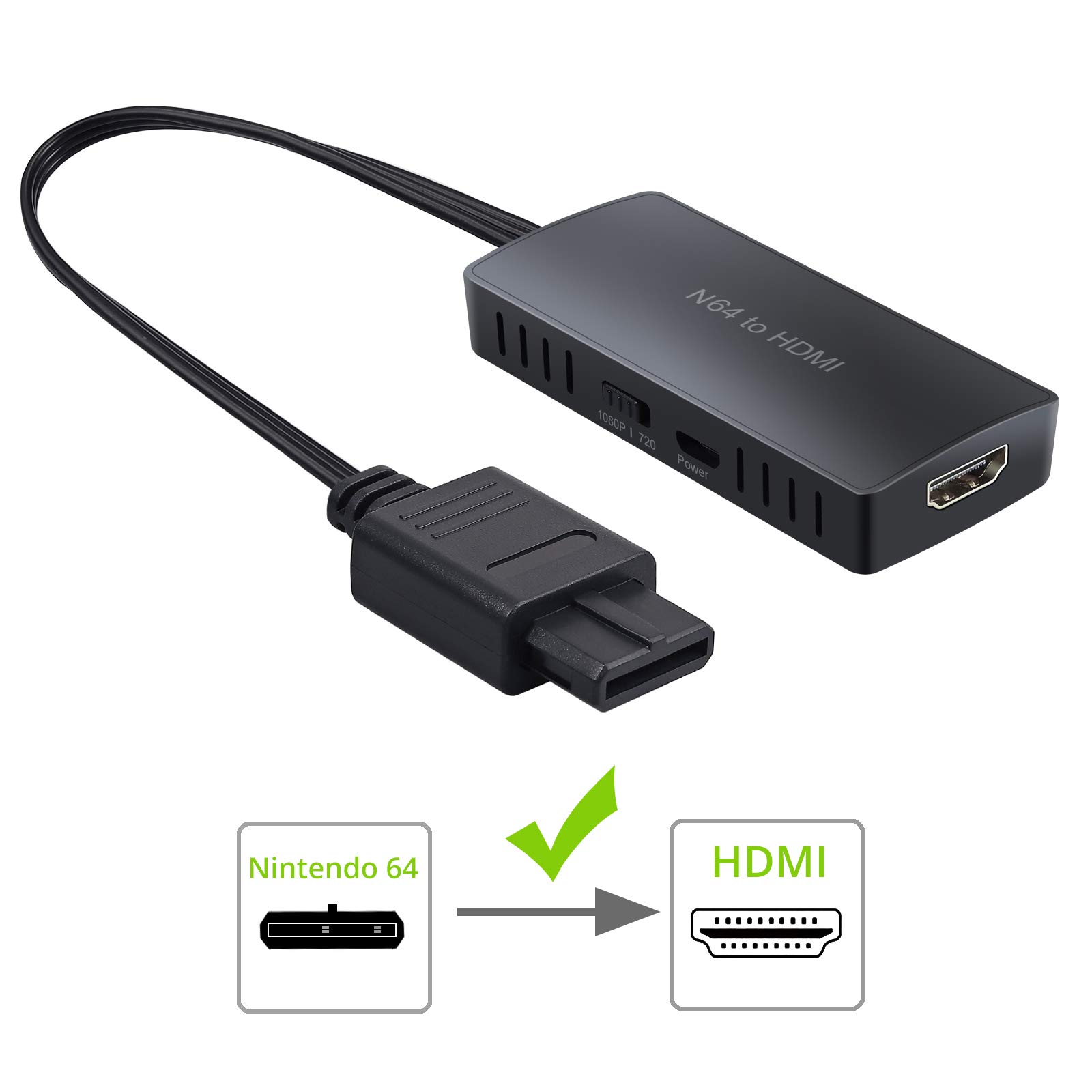 CAMWAY N64 To HDMI Converter Adapter,HD Link Cable for N64, Plug and Play, Support 1080P/720P for N64/GameCube/SNES, SNES To HDMI Cable, GameCube To HDMI