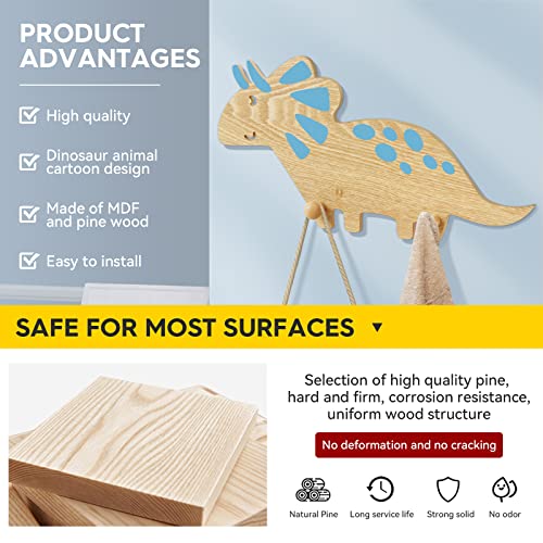 Jfbav Decorative Wood Wall Hooks - Cute Animal Dinosaur Wall Hooks for Hats, Clothes, Keys, Handkerchiefs, Jackets and More