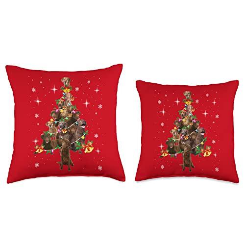 Chesapeake Bay Retriever Christmas Tree Pajama Chesapeake Bay Retriever Christmas Tree Lights Xmas Pajama Throw Pillow, 16x16, Multicolor