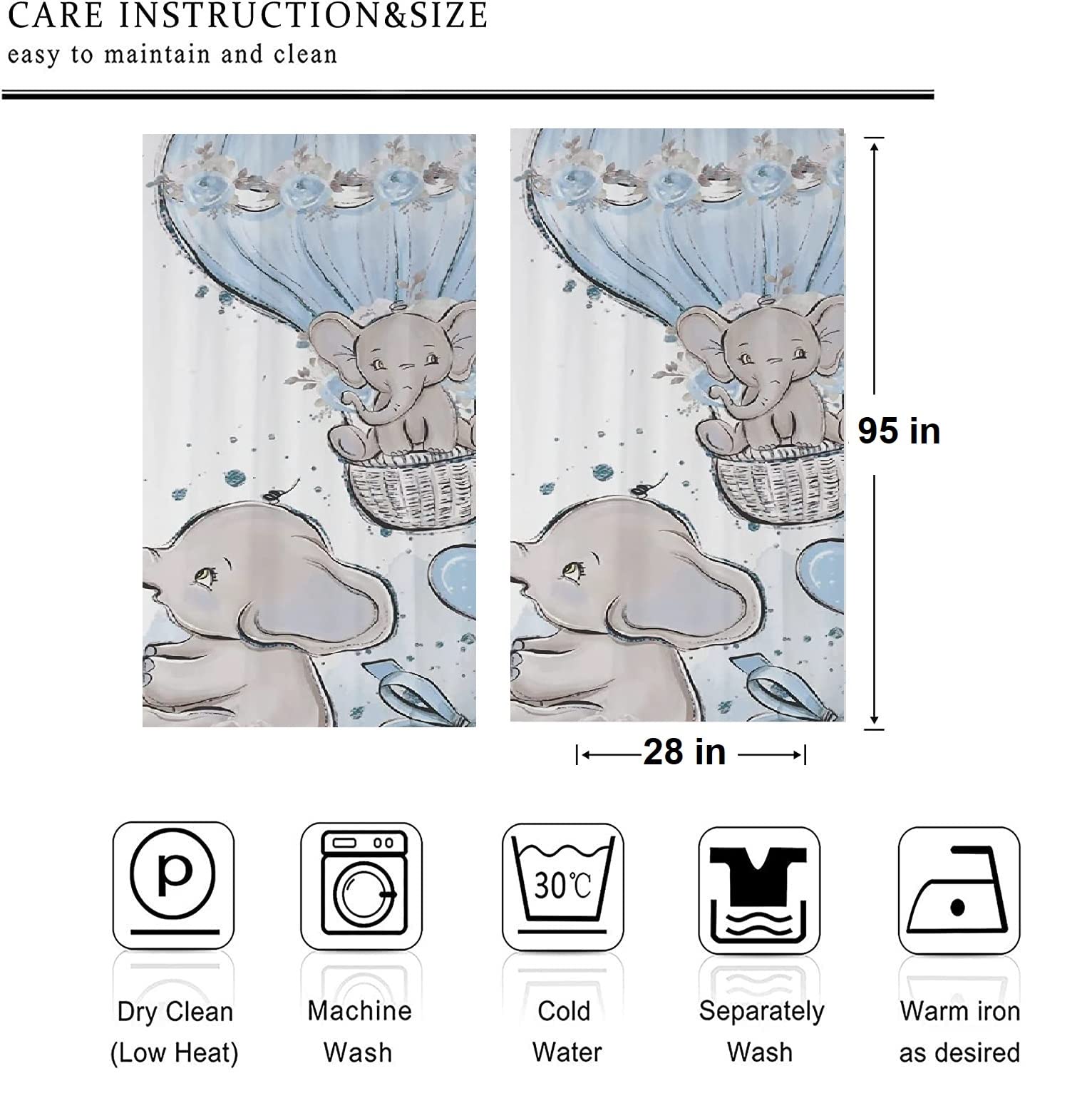 Cute Elephants and Balloons Baby Boy Room Curtains Nursery Curtains Window Curtains (Pair of - 28" x 84")
