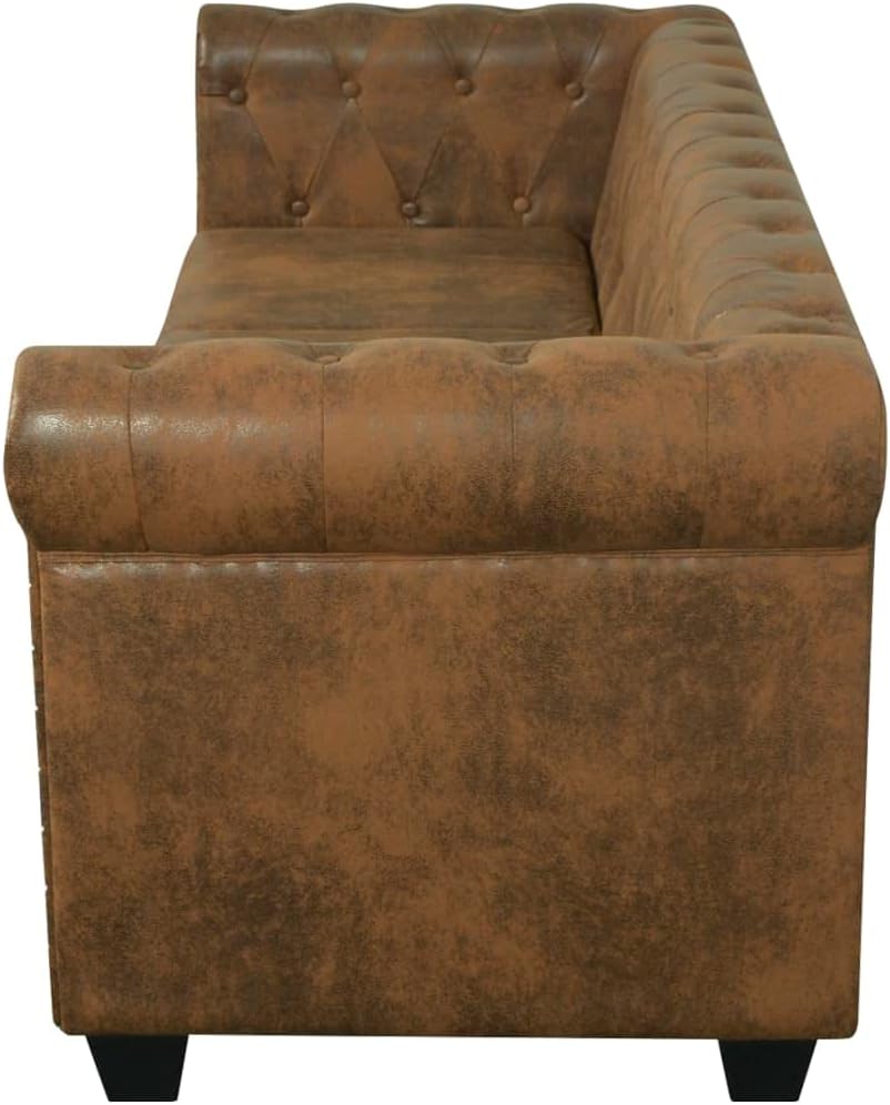 Chesterfield Sofa 3-Seater Brown Faux Leather (98.23lbs)