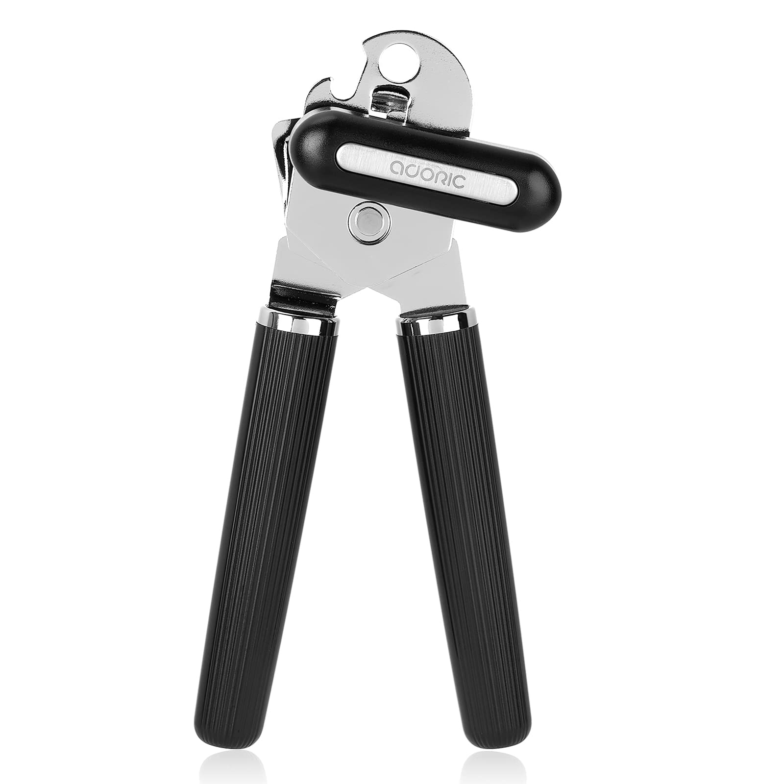 Can Opener Manual, Stainless Steel Smooth Edge, Classic Safe Multifunction Manual Can Opener with Comfortable Handle, Easy to Open for Various Shapes-Black