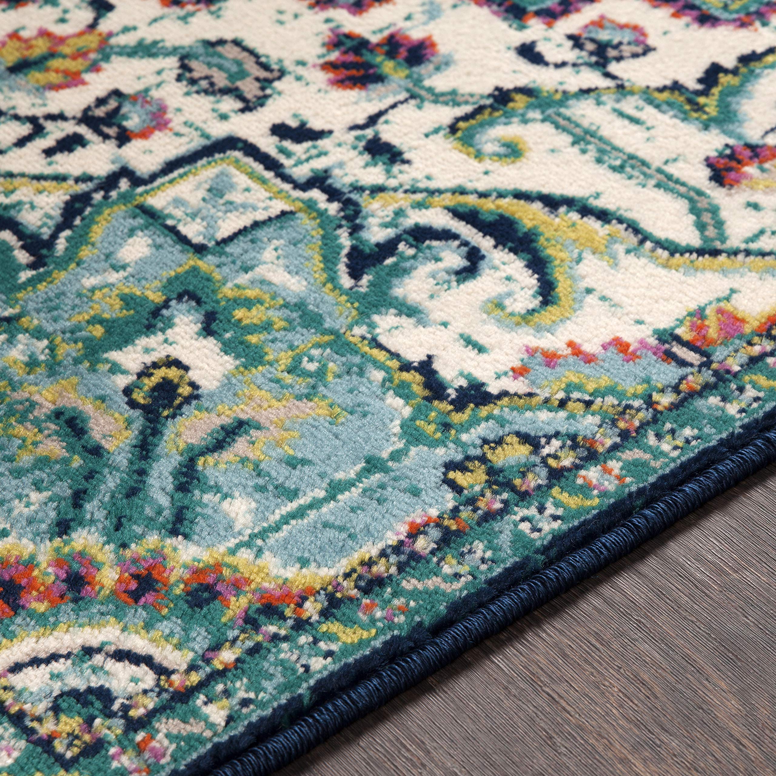 Livabliss Wendy Vintage Medallion Area Rug,5'3" x 7'9",Teal/Dark Blue