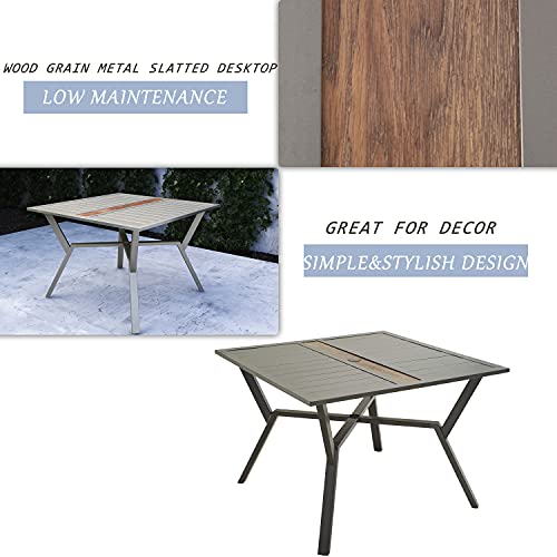 LOKATSE HOME Patio Dining Metal Square Table Outdoor Furniture with 2.1" Umbrella Hole, Steel Legs, Grey