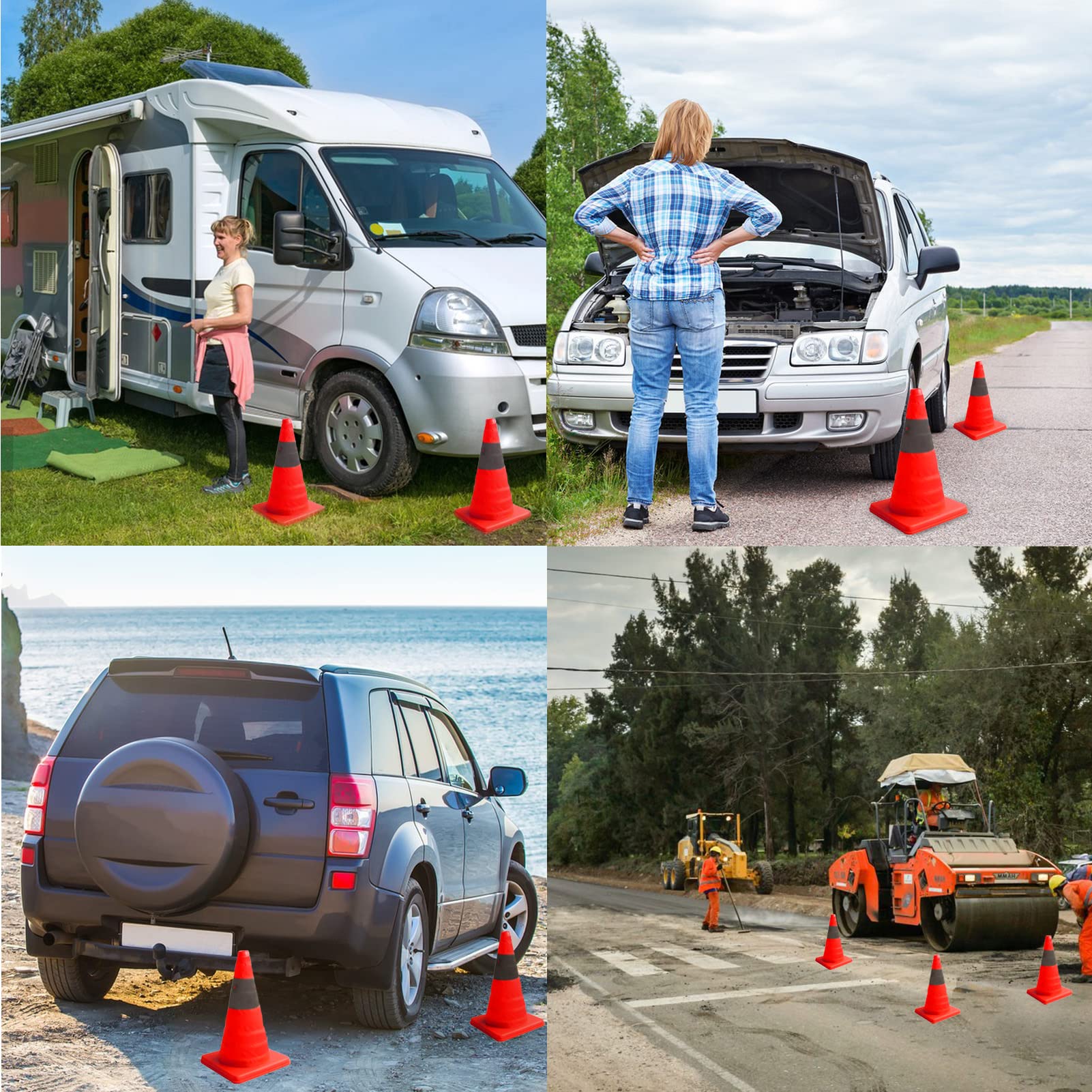 EDAUS 5 Pack Collapsible Traffic Cones, 18 Inch Orange Safety Road Parking Cones, Pop up Construction Cones with Reflective Strips and Stable Base, Perfect for Driving Training & Remind People