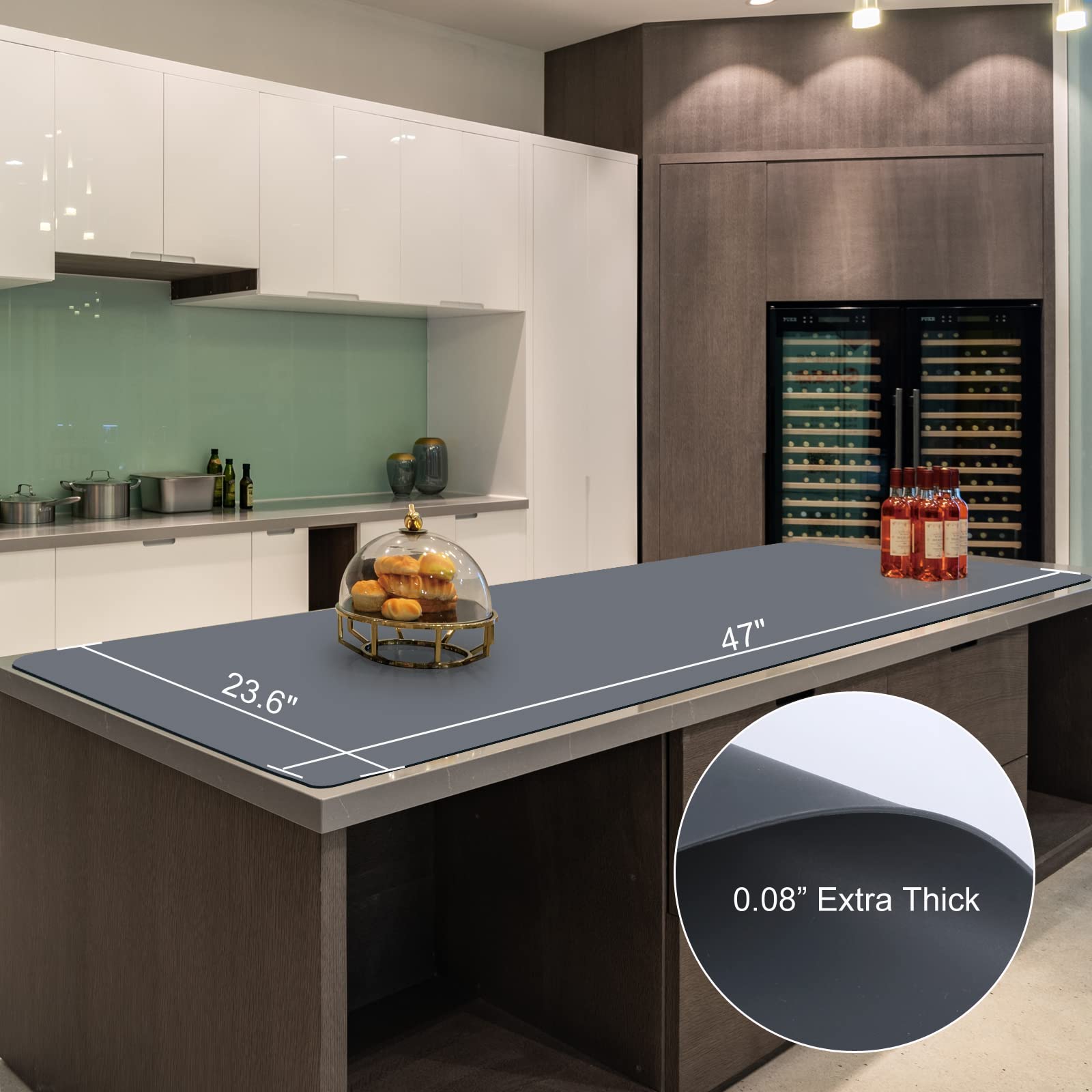 Extra Large Silicone Mats for Kitchen Counter 47"x23.6β, Largest Heat Resistant Mat, Nonslip Waterproof Silicone Mat, Multipurpose Countert Protector Mat, Baking Mats, Pastry Mat, Place Mats, Gray