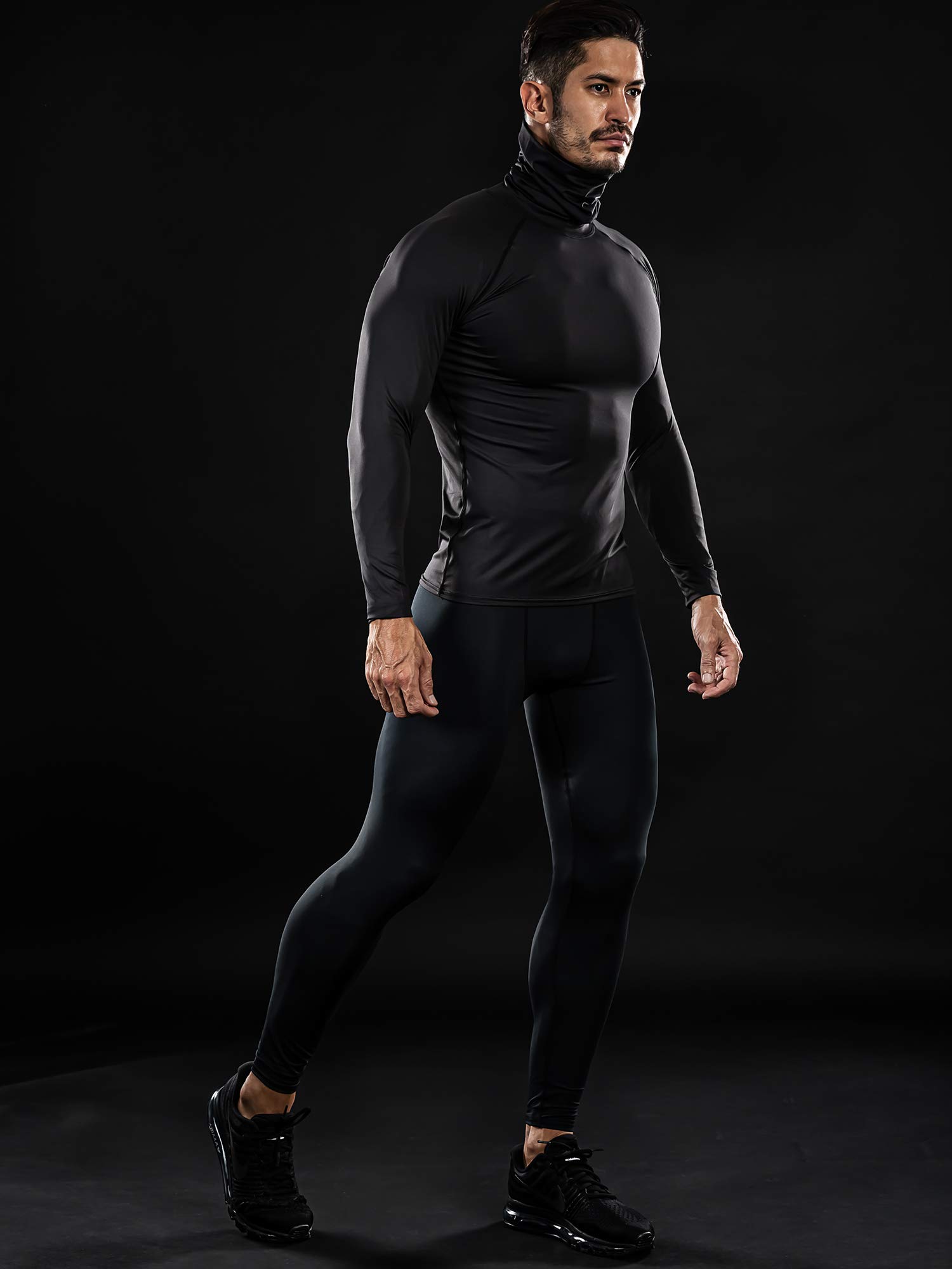 DRSKIN 2 Pack Men's MASK Turtleneck Compression Shirts Top Long Sleeve Thermal Sports Baselayer Running Athletic Workout (Turtleneck SB01 2P, XL)