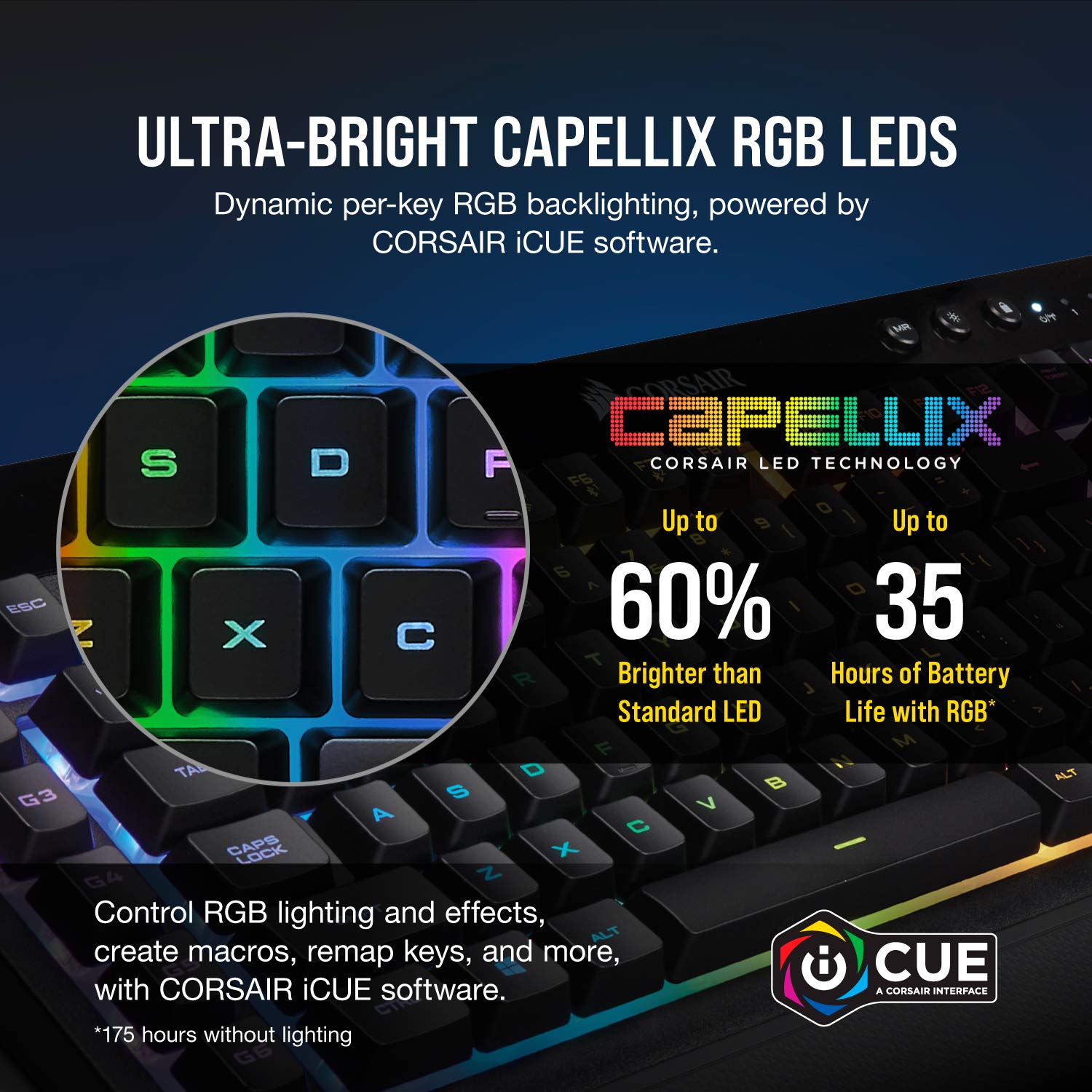 CORSAIR K57 RGB Wireless Gaming Keyboard - <1ms response time with Slipstream Wireless - Connect with USB dongle, Bluetooth or wired - Individually Backlit RGB Keys, Black