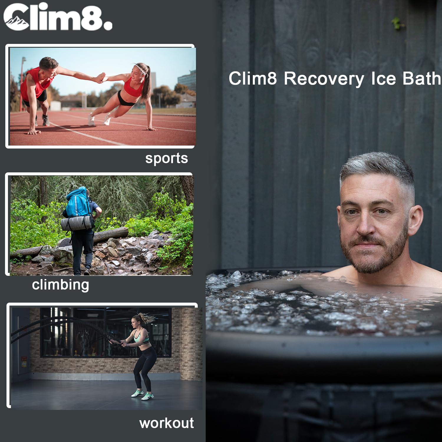 Clim8 Ice Bath Tub for Athletes: 85 Gallons Cold Plunge Tub with Lid, Insulated 4 Layers Portable Freestanding Ice Plunge Tub for Recovery