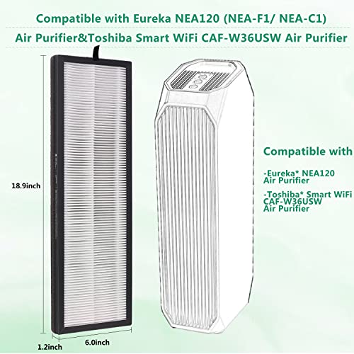 Eureka NEA120 True HEPA Filter, Compatible with Eureka Instant Clear NEA120 (NEA-F1/ NEA-C1) and Toshiba Smart WiFi (CAF-W36USW) Air Purifier, 2 pack
