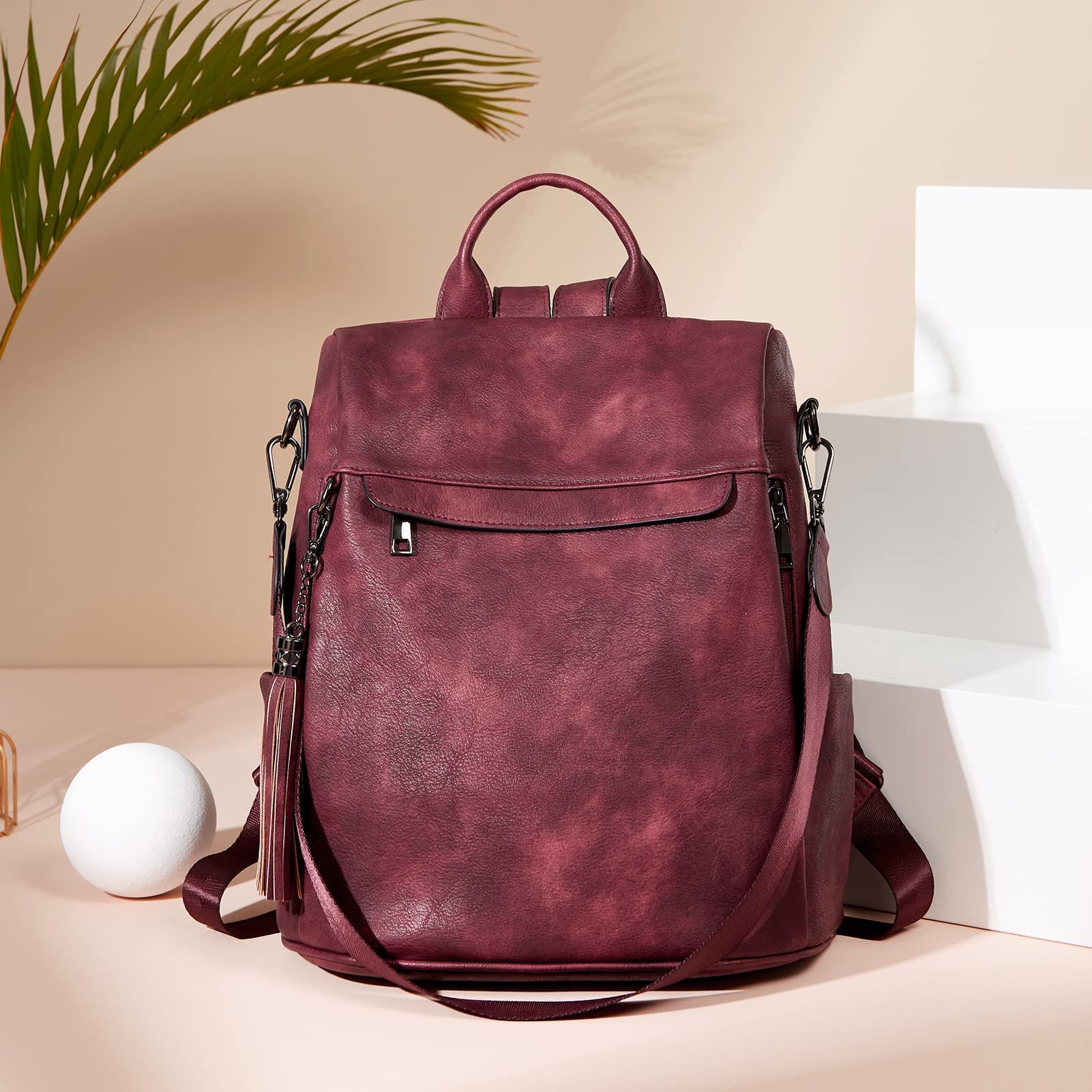 Telena Backpack Purse for Women with Women Wallets Leather Wristlet Wallet Clutch Large Capacity Organizer Ladies Wristlet Purse Fuchsia