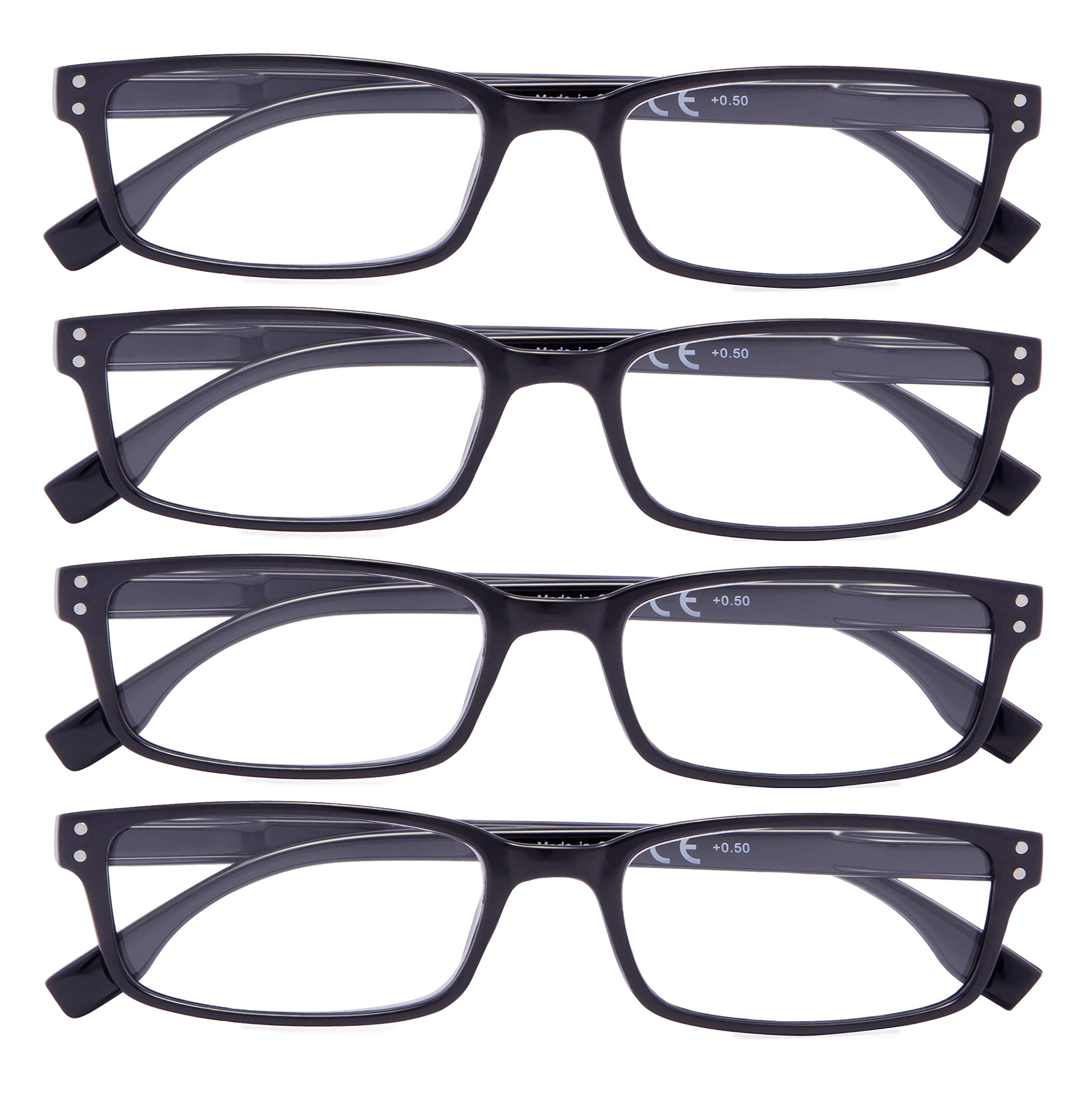 CessBlu 4 Pack Vintage Reading Glasses Men Comfort Readers Women Reading Eyeglasses(Black,+3.00)