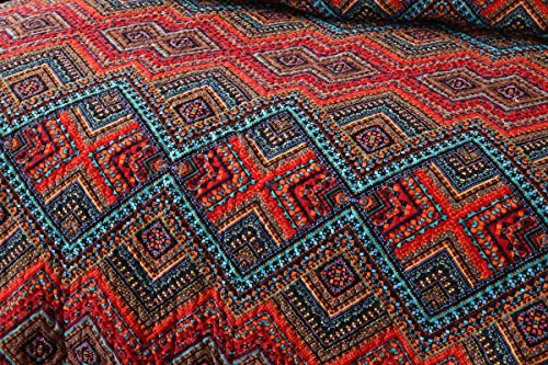 Yvooxny Quilt Set Queen Size Bedspread Bohemian Style Lightweight Cotton Quilted Coverlet Bedding Set for All Seasons, Boho Red Jacquard Pattern, 90 * 98 Inches
