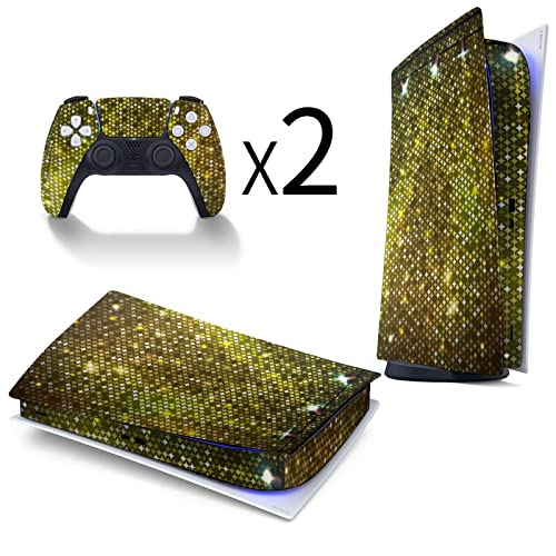 Disco Abstract Golden Neon Full Protective Skin Cover Design Wrap Decal Sticker Compatible with PS5 Digital Edition Console and Controller