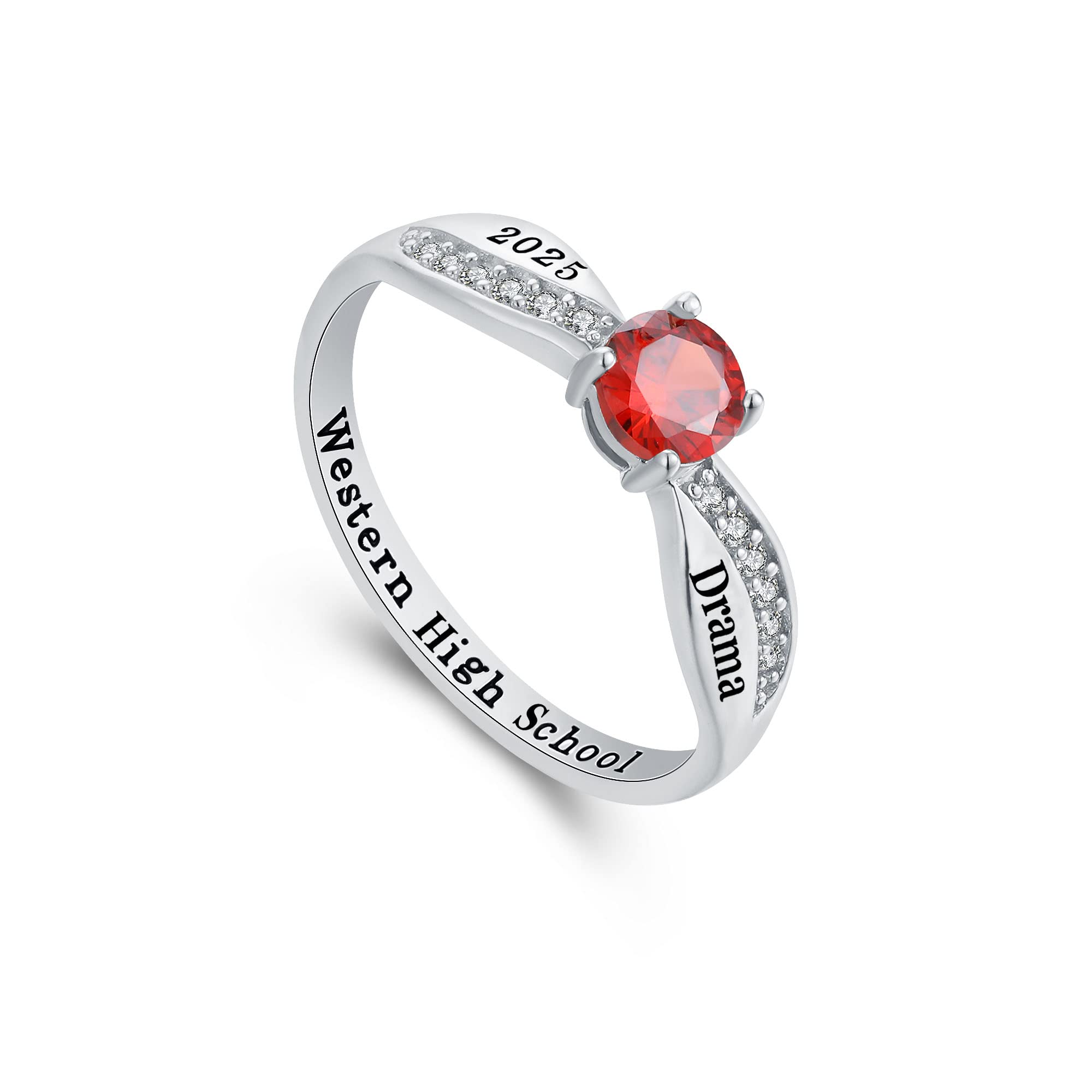 Customized Sterling Silver Women High School Class Ring β Dainty Collection β MEMENTOS JEWELRY (Sterling Silver Platinum)